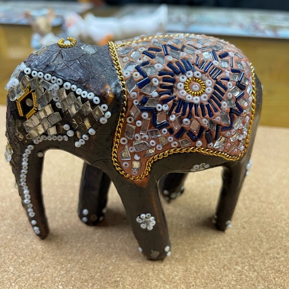 Accents | Vintage Beaded Mosaic Mirrored Elephant Figurine Taiwan 55 ...